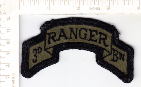 3rd Ranger Bn scroll OD (thin letters) me rfu $2.00