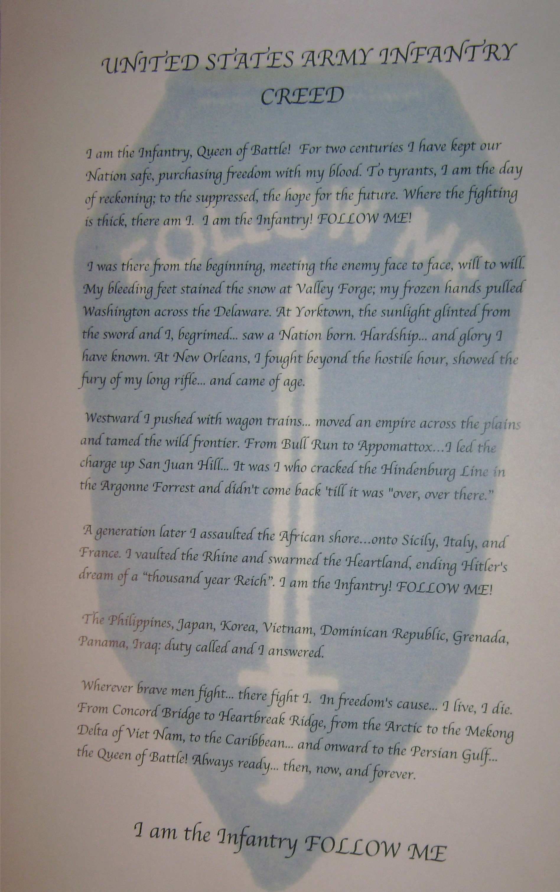 U.S. Army Infantry Creed $5.00