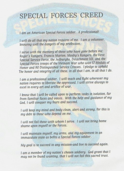 U.S. Army Special Forces Creed $5.00