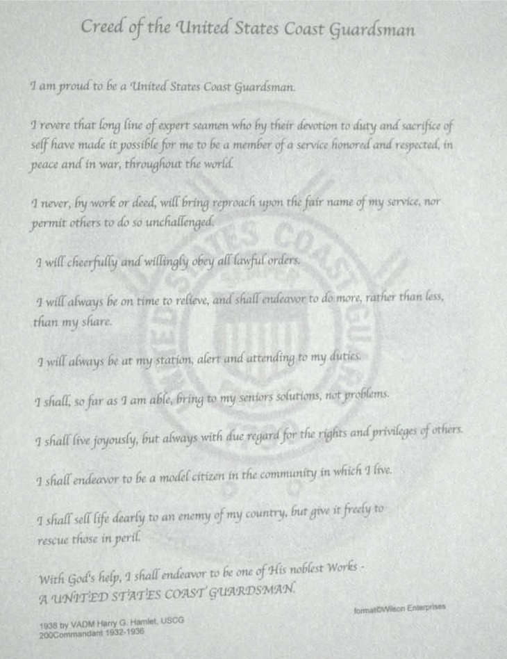 U.S. Coast Guard Creed $5.00